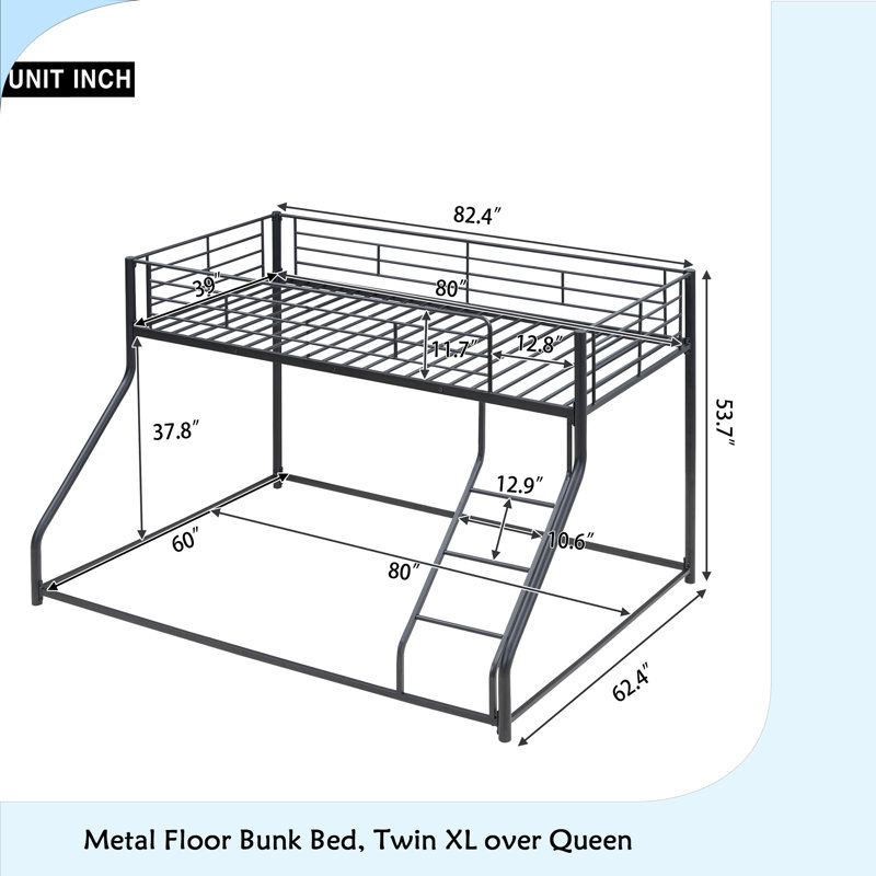 Isabelle & Max™ Metal Floor Bunk Bed, Twin XL Over Queen, Black | Wayfair